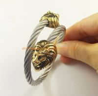 China Factory Wholesale European and American Trend Titanium Steel Stainless Steel Bracelet Casting Domineering Lion Head Bangle Men's Steel Wire Bracelet Ssbg2721 for sale