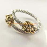 China Factory Wholesale European and American Trend Titanium Steel Stainless Steel Bracelet Casting Domineering Lion Head Bangle Men's Steel Wire Bracelet Ssbg2721 for sale