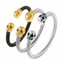 China European and American Trend Stainless Steel Wire Rope Cuff Bracelet Precision Casting Titanium Steel Skull Head Men's Dual Color Bracelet Ssbg0173 for sale
