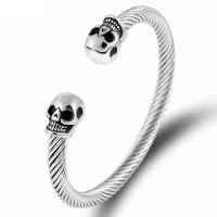 China European and American Trend Stainless Steel Wire Rope Cuff Bracelet Precision Casting Titanium Steel Skull Head Men's Dual Color Bracelet Ssbg0173 for sale