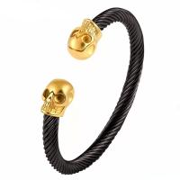 China European and American Trend Stainless Steel Wire Rope Cuff Bracelet Precision Casting Titanium Steel Skull Head Men's Dual Color Bracelet Ssbg0173 for sale