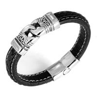 China Manufacturer's Direct Wholesale of Popular Men's Titanium Steel Bracelets, Black Woven Leather Rope Bracelets Blfp010s for sale