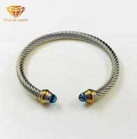 China DIY Titanium Steel Bangle Women's Two Tone 18K Gold Electroplated Stainless Steel Wire Rope Bracelet Simple Diamond Open Bracelet Bg0170 for sale