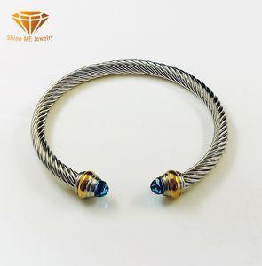 China DIY Titanium Steel Bangle Women's Two Tone 18K Gold Electroplated Stainless Steel Wire Rope Bracelet Simple Diamond Open Bracelet Bg0170 for sale