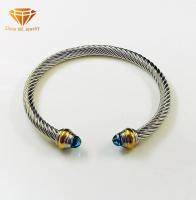 China DIY Titanium Steel Bangle Women's Two Tone 18K Gold Electroplated Stainless Steel Wire Rope Bracelet Simple Diamond Open Bracelet Bg0170 for sale