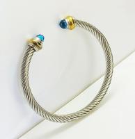 China DIY Titanium Steel Bangle Women's Two Tone 18K Gold Electroplated Stainless Steel Wire Rope Bracelet Simple Diamond Open Bracelet Bg0170 for sale