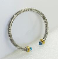 China DIY Titanium Steel Bangle Women's Two Tone 18K Gold Electroplated Stainless Steel Wire Rope Bracelet Simple Diamond Open Bracelet Bg0170 for sale