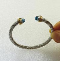 China DIY Titanium Steel Bangle Women's Two Tone 18K Gold Electroplated Stainless Steel Wire Rope Bracelet Simple Diamond Open Bracelet Bg0170 for sale