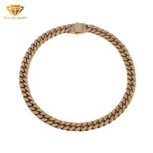 China New Popular Stainless Steel Bracelet Full Diamond IP Gold Cuban Chain Men's Fashion Trend Necklace for sale