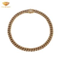China New Popular Stainless Steel Bracelet Full Diamond IP Gold Cuban Chain Men's Fashion Trend Necklace for sale