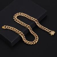 China New Popular Stainless Steel Bracelet Full Diamond IP Gold Cuban Chain Men's Fashion Trend Necklace for sale