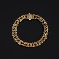 China New Popular Stainless Steel Bracelet Full Diamond IP Gold Cuban Chain Men's Fashion Trend Necklace for sale