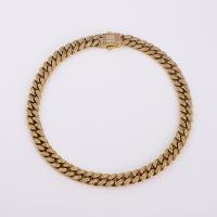 China New Popular Stainless Steel Bracelet Full Diamond IP Gold Cuban Chain Men's Fashion Trend Necklace for sale