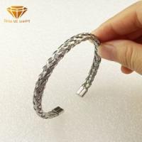 China Stainless Steel Braided Steel Wire Open Bracelet Woven Mesh Bracelet Bangle Titanium Steel Jewelry Bg2165 for sale