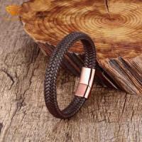 China Stainless Steel Leather Bracelet Simple Leather Bracelet Men's Cowhide Jewelry Bhfp002 for sale