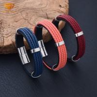 China Hot Selling Personalized DIY Printed Leather Woven Stainless Steel Leather Bracelet Simple Ol Fashion out on The Street Logo for Free Bhfp138 for sale