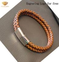 China Fashion Jewelry Leather Bracelet for Men and Women Original Magnetic Stainless Steel Wristband Logo for Free Bhfp2510RO for sale