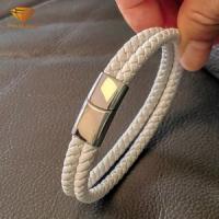 China Simple Leather Bracelet for Men and Women Original Magnetic Stainless Steel Leather Wristband Bhfp2510 for sale