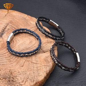 China Popular Minimalist Titanium Steel Leather Bracelet Retro Woven Leather Cord Bracelet for Men's Jewelry Bhfp129 for sale