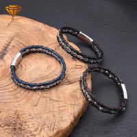 China Popular Minimalist Titanium Steel Leather Bracelet Retro Woven Leather Cord Bracelet for Men's Jewelry Bhfp129 for sale
