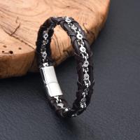 China Popular Minimalist Titanium Steel Leather Bracelet Retro Woven Leather Cord Bracelet for Men's Jewelry Bhfp129 for sale