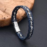 China Popular Minimalist Titanium Steel Leather Bracelet Retro Woven Leather Cord Bracelet for Men's Jewelry Bhfp129 for sale