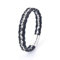 China Popular Minimalist Titanium Steel Leather Bracelet Retro Woven Leather Cord Bracelet for Men's Jewelry Bhfp129 for sale