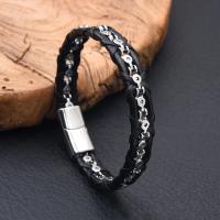 China Popular Minimalist Titanium Steel Leather Bracelet Retro Woven Leather Cord Bracelet for Men's Jewelry Bhfp129 for sale