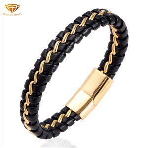 China Fashion Personality Jewelry Leather Woven Bracelet Stainless Steel Chain Men's Bracelet Bl2924 for sale