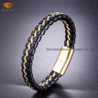 China Fashion Personality Jewelry Leather Woven Bracelet Stainless Steel Chain Men's Bracelet Bl2924 for sale