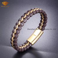 China Fashion Personality Jewelry Leather Woven Bracelet Stainless Steel Chain Men's Bracelet Bl2924 for sale