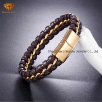 China Fashion Personality Jewelry Leather Woven Bracelet Stainless Steel Chain Men's Bracelet Bl2924 for sale