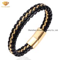 China Fashion Personality Jewelry Leather Woven Bracelet Stainless Steel Chain Men's Bracelet Bl2924 for sale