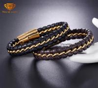 China Fashion Personality Jewelry Leather Woven Bracelet Stainless Steel Chain Men's Bracelet Bl2924 for sale
