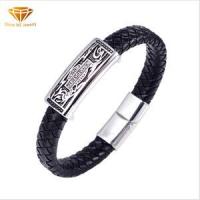 China Leather Handmade Bracelet Leather Woven Men's Leather Bracelet Vintage Stainless Steel Leather Rope Bl2923 for sale