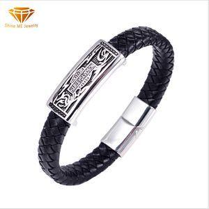 China Leather Handmade Bracelet Leather Woven Men's Leather Bracelet Vintage Stainless Steel Leather Rope Bl2923 for sale