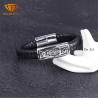 China Leather Handmade Bracelet Leather Woven Men's Leather Bracelet Vintage Stainless Steel Leather Rope Bl2923 for sale