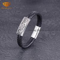 China Leather Handmade Bracelet Leather Woven Men's Leather Bracelet Vintage Stainless Steel Leather Rope Bl2923 for sale