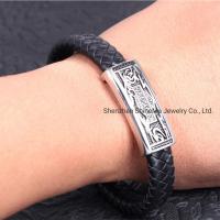 China Leather Handmade Bracelet Leather Woven Men's Leather Bracelet Vintage Stainless Steel Leather Rope Bl2923 for sale