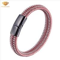 China Jewelry Gift Popular Leather Rope Bracelet Titanium Steel Men's Steel Wire Braided Leather Bangle Bl2922 for sale