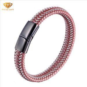 China Jewelry Gift Popular Leather Rope Bracelet Titanium Steel Men's Steel Wire Braided Leather Bangle Bl2922 for sale