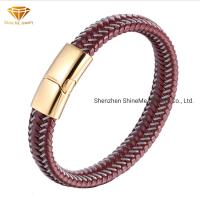 China Jewelry Gift Popular Leather Rope Bracelet Titanium Steel Men's Steel Wire Braided Leather Bangle Bl2922 for sale