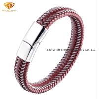 China Jewelry Gift Popular Leather Rope Bracelet Titanium Steel Men's Steel Wire Braided Leather Bangle Bl2922 for sale