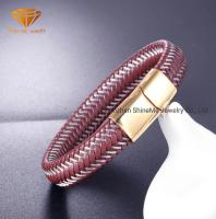 China Jewelry Gift Popular Leather Rope Bracelet Titanium Steel Men's Steel Wire Braided Leather Bangle Bl2922 for sale