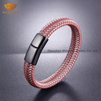 China Jewelry Gift Popular Leather Rope Bracelet Titanium Steel Men's Steel Wire Braided Leather Bangle Bl2922 for sale
