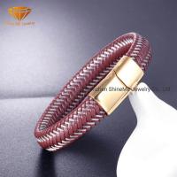 China Jewelry Gift Popular Leather Rope Bracelet Titanium Steel Men's Steel Wire Braided Leather Bangle Bl2922 for sale