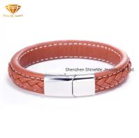 China Fashion Jewelry Black Leather Strap Stainless Steel Bracelet Titanium Steel Woven Leather Bracelet Customized Logo Bl2921 for sale