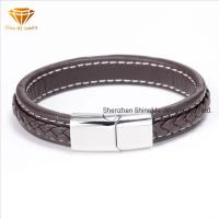 China Fashion Jewelry Black Leather Strap Stainless Steel Bracelet Titanium Steel Woven Leather Bracelet Customized Logo Bl2921 for sale