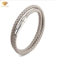 China Manufacturers Wholesale Custom New Stainless Steel Leather Bracelet Double Circle Leather Bl2920 for sale