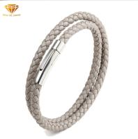 China Manufacturers Wholesale Custom New Stainless Steel Leather Bracelet Double Circle Leather Bl2920 for sale